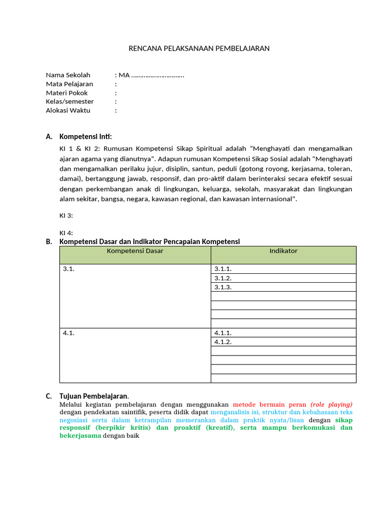 2 Format RPP Kurikulum 2013 - Umum | PDF