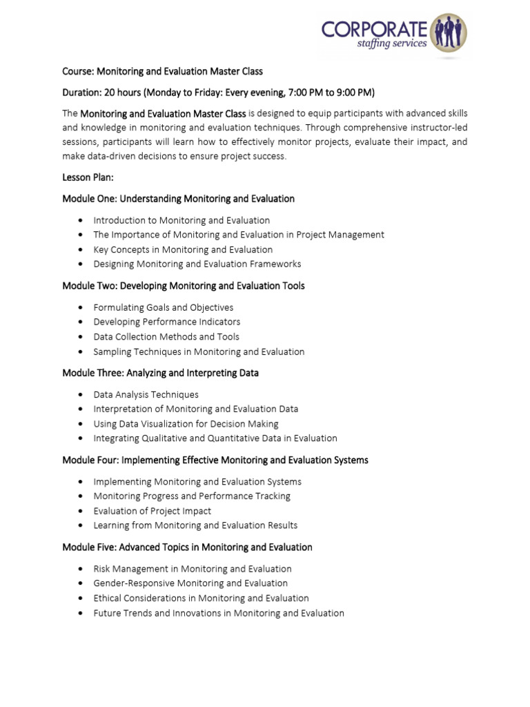 Monitoring and Evaluation Course Outline | PDF
