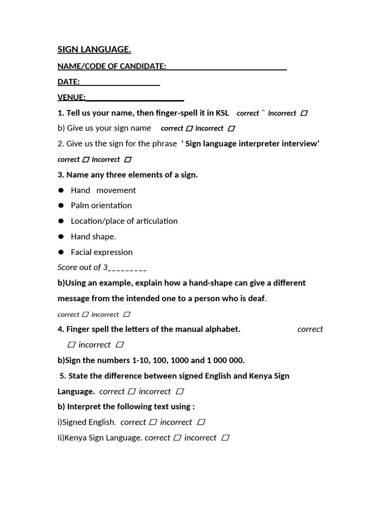 Sign Language Questions | PDF