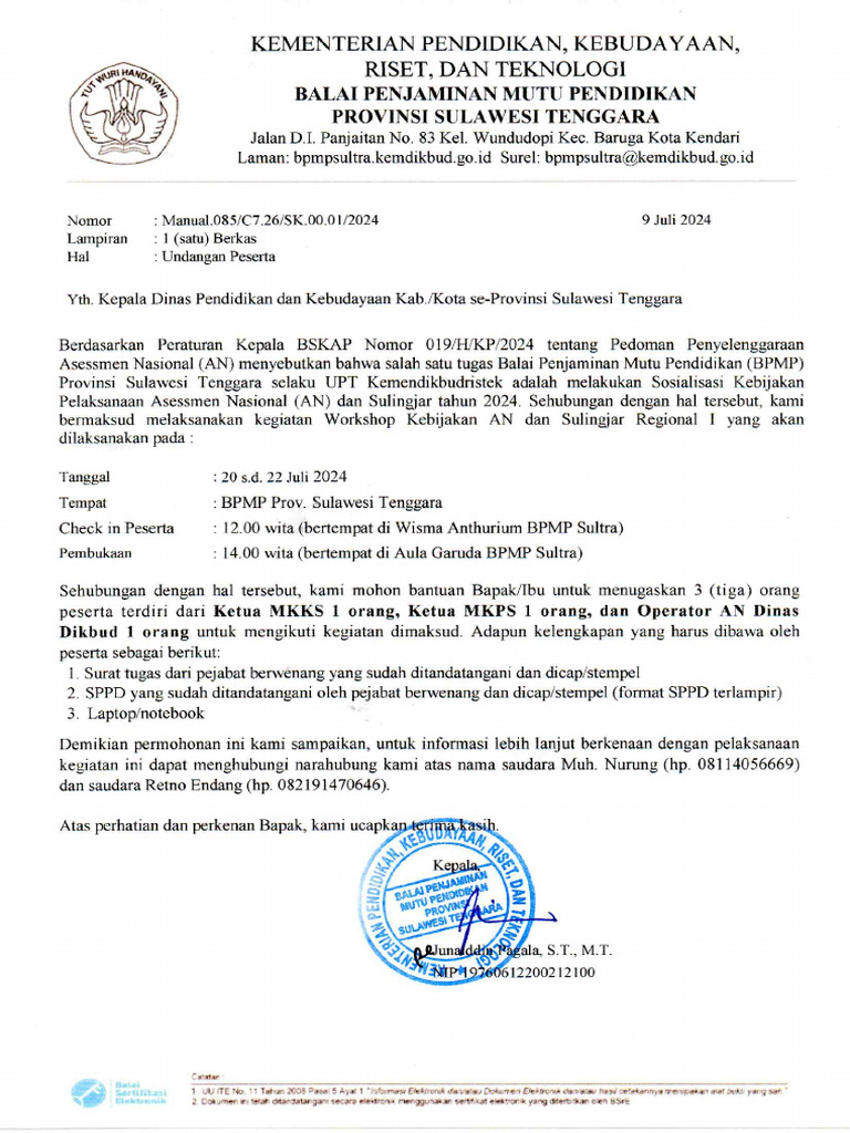 Manual.085 - SK.00.01 - Undangan Peserta Worskhop AN Dan Sulingjar | PDF