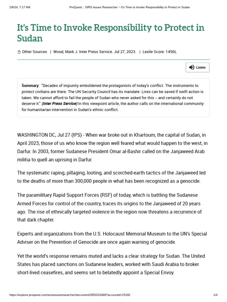 ProQuest - SIRS Issues Researcher It's Time To Invoke Responsibility To ...