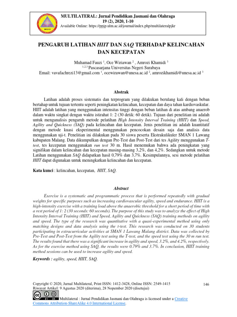 Pengaruh Latihan Hiit Dan Saq Terhadap K 2 | PDF