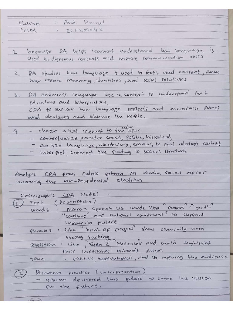 Andi Hairul - UAS - TBI2 - Discourse Analysis | PDF