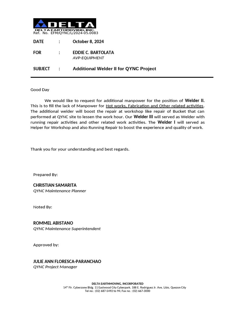 PRF Welder Justification Letter | PDF