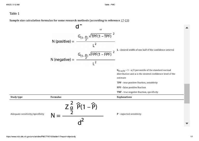 Sample Size Equations | PDF