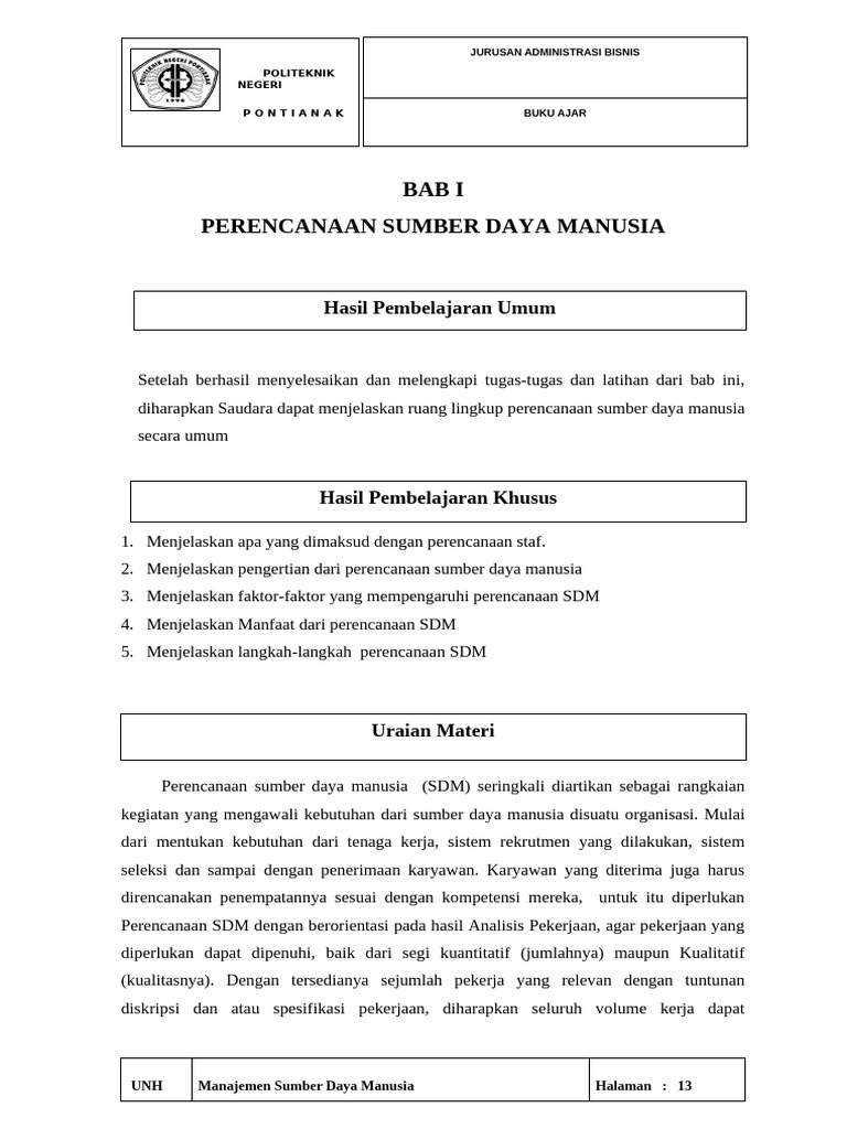SDM Bab 1perencanaan Ok | PDF