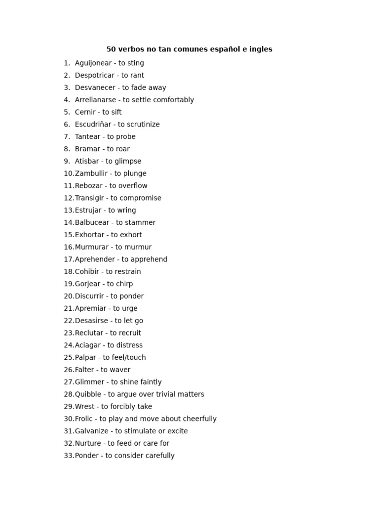50 Verbos No Tan Comunes Español e Ingles | PDF