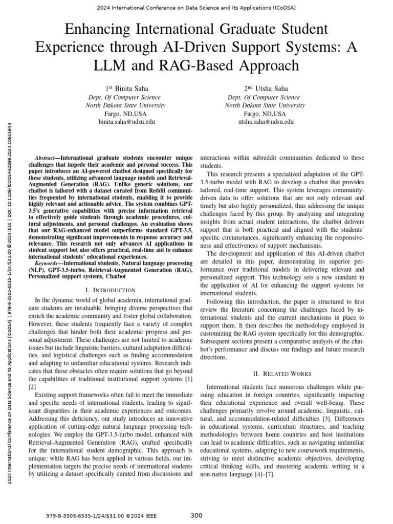 Enhancing International Graduate Student Experience Through AI-Driven Support Systems A LLM and ...