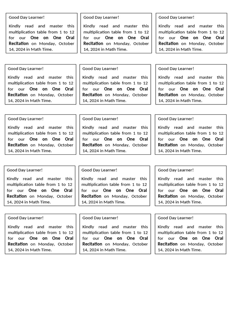 Multiplication Table Mastery | PDF