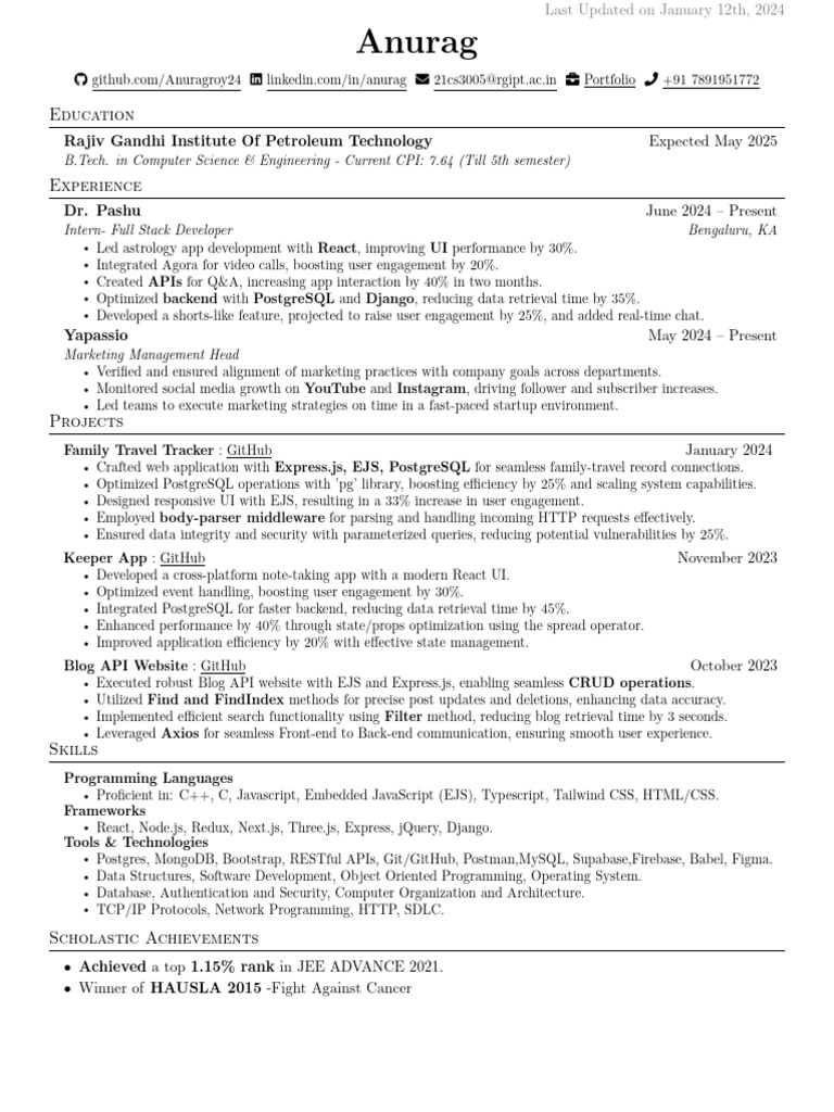 Anurag Resume (Exp) | PDF