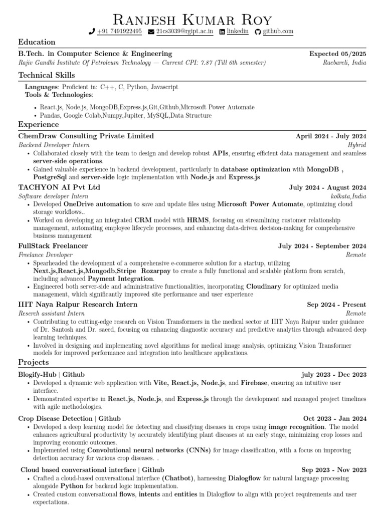 Ranjesh Roy CV | PDF