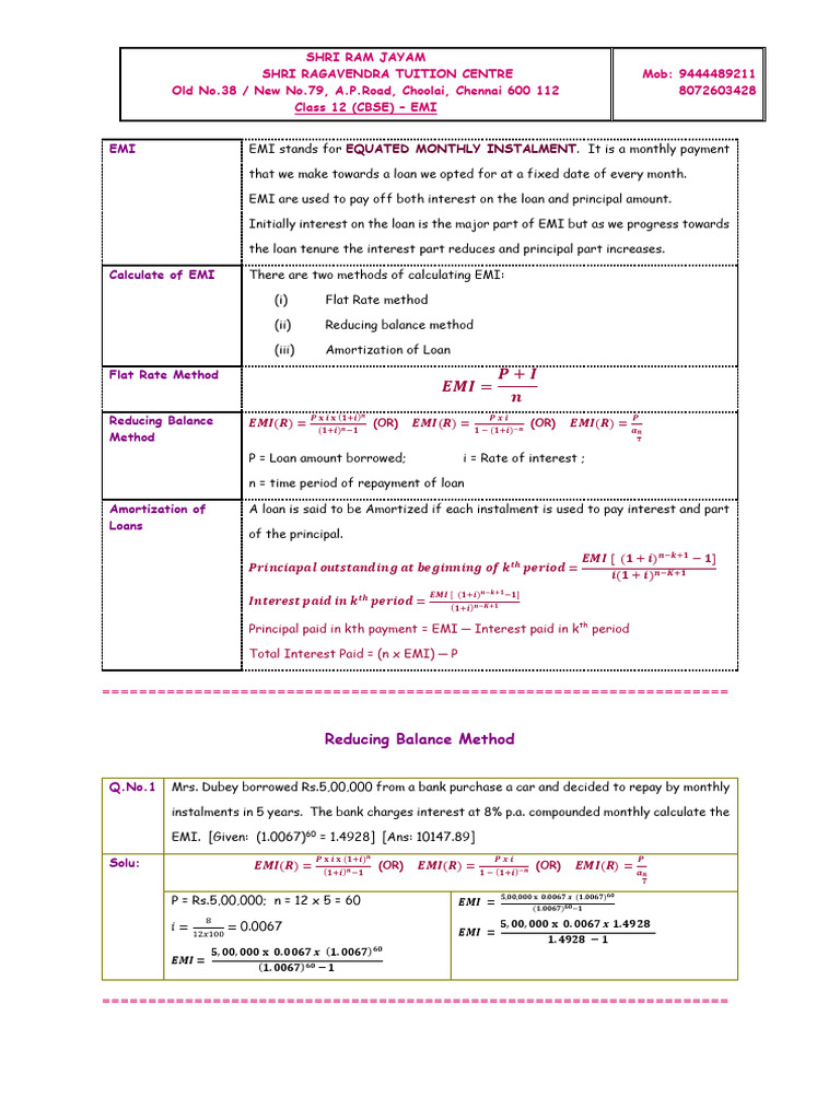 Session 04 Emi Reducing Balance Method Pdf