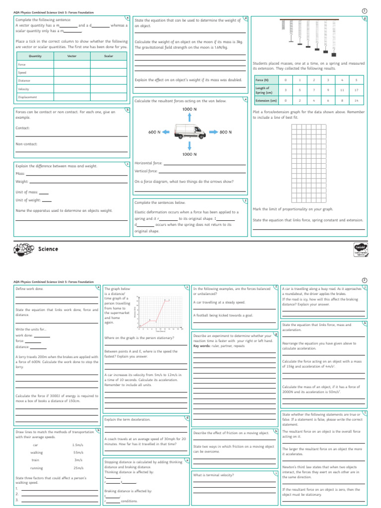 AQA GCSE Combined Science Forces Foundation Revision Mat | PDF