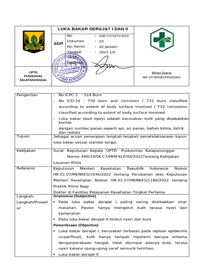 SOP LUKA BAKAR GR 1_2 | PDF