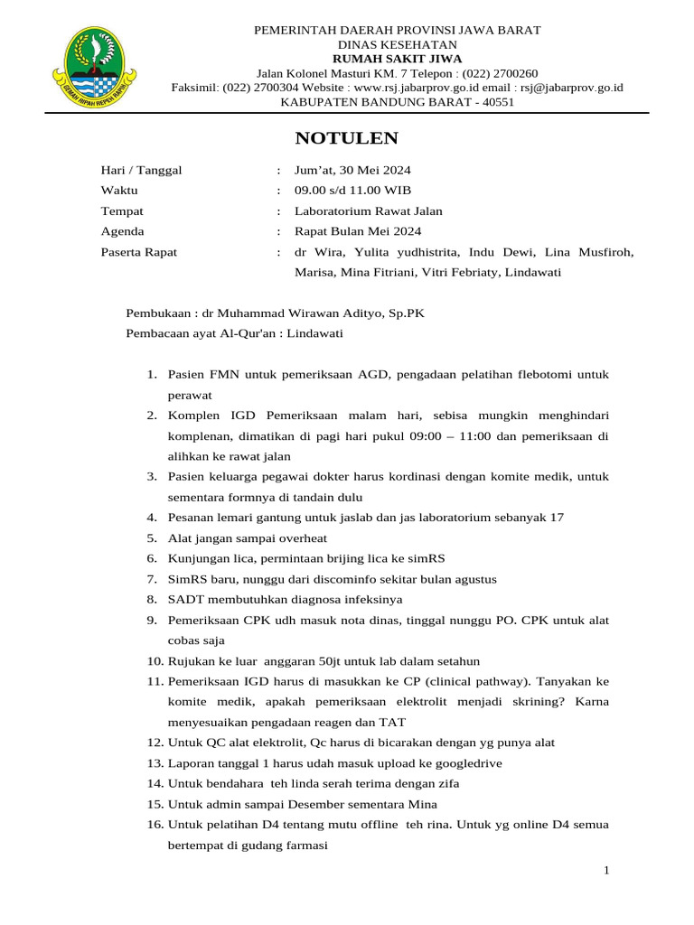 Notulen Rapat 31 Mei 2024 | PDF