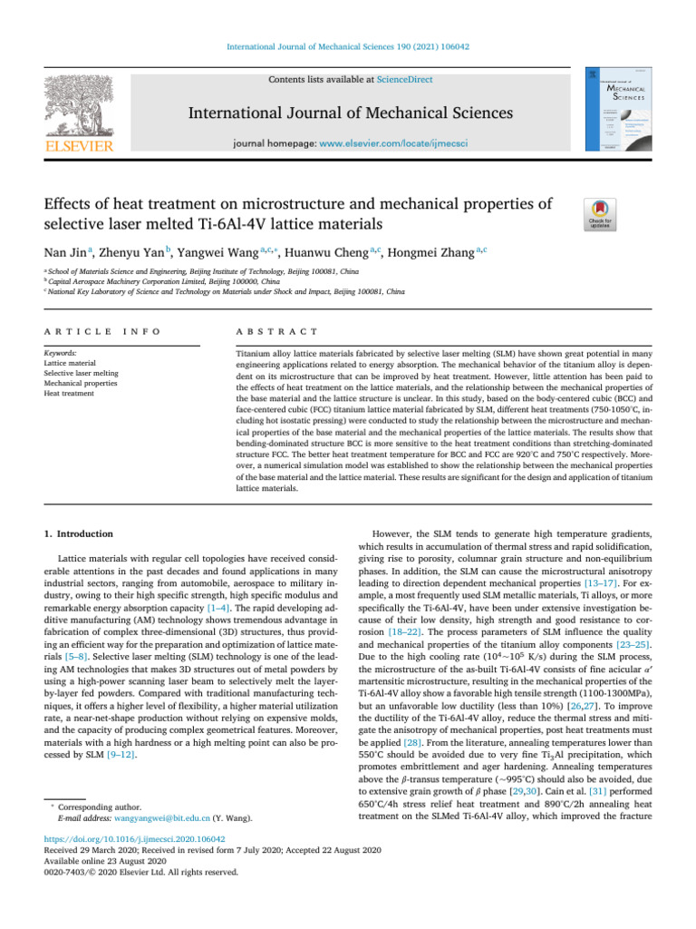 E Ects of Heat Treatment On Microstrcuture and Mechanical Properties of Selective Laser Meleted ...
