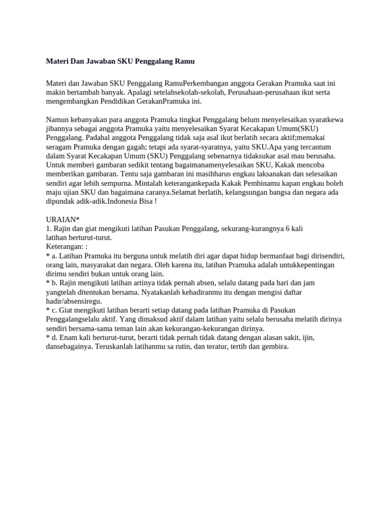 Materi Dan Jawaban SKU Penggalang Ramu | PDF