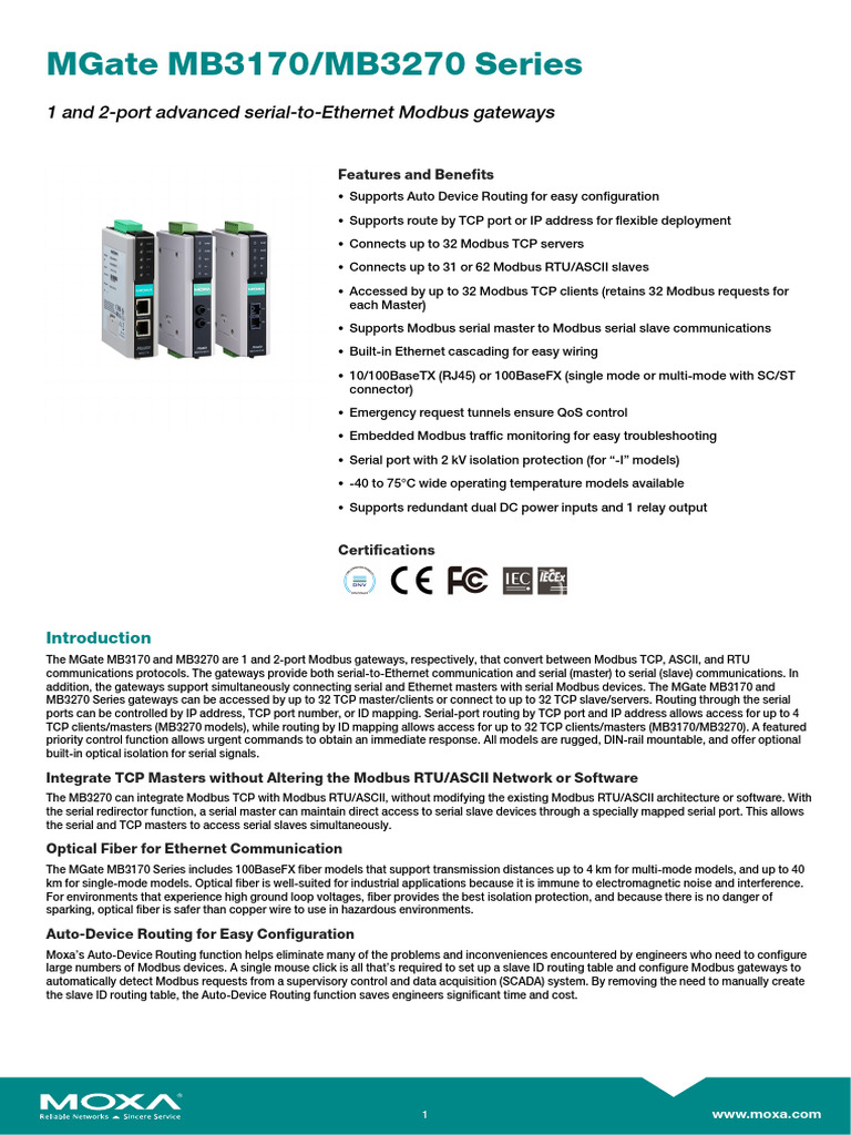 Moxa Mgate mb3170 mb3270 Series Datasheet v2.0 | PDF