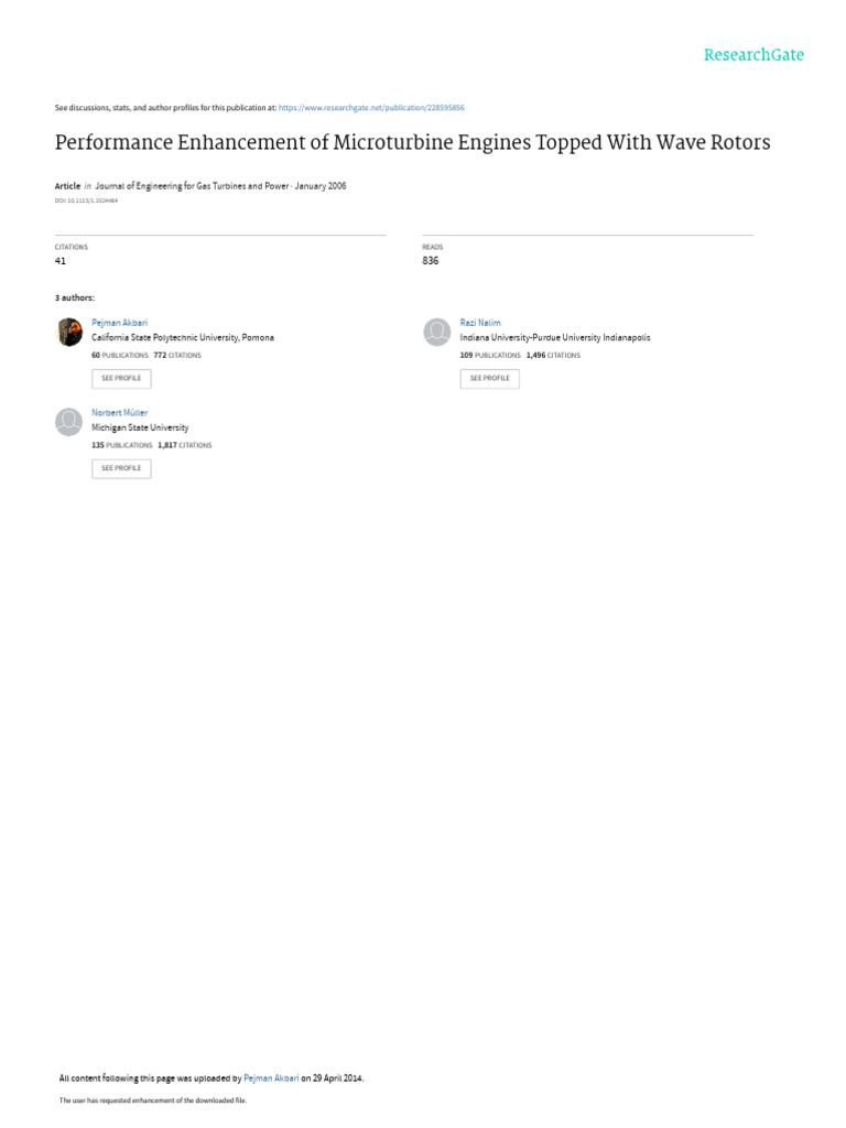 Performance Enhancement Of Microturbine Engines To Pdf