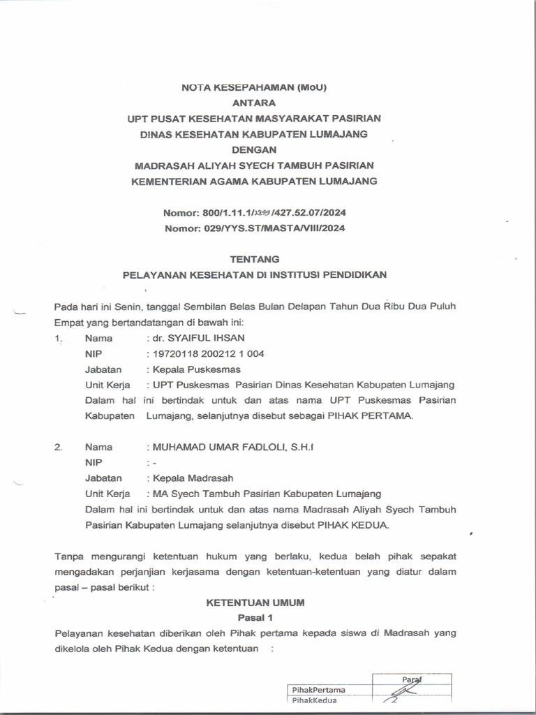 14.2 MoU Puskesmas | PDF