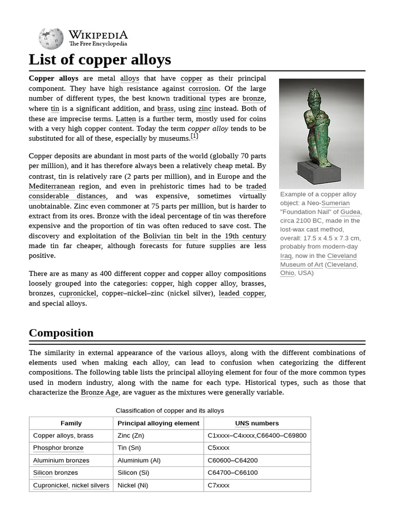 List of Copper Alloys | PDF