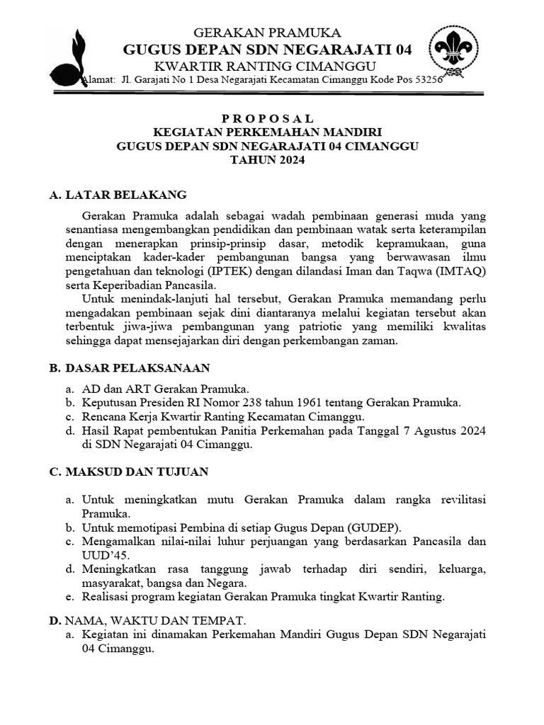 Proposal Kegiatan Perkemahan Mandiri | PDF