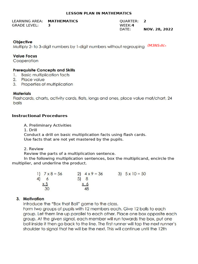 Lesson Plan in Math 3 - Q2-W4-D1 | PDF