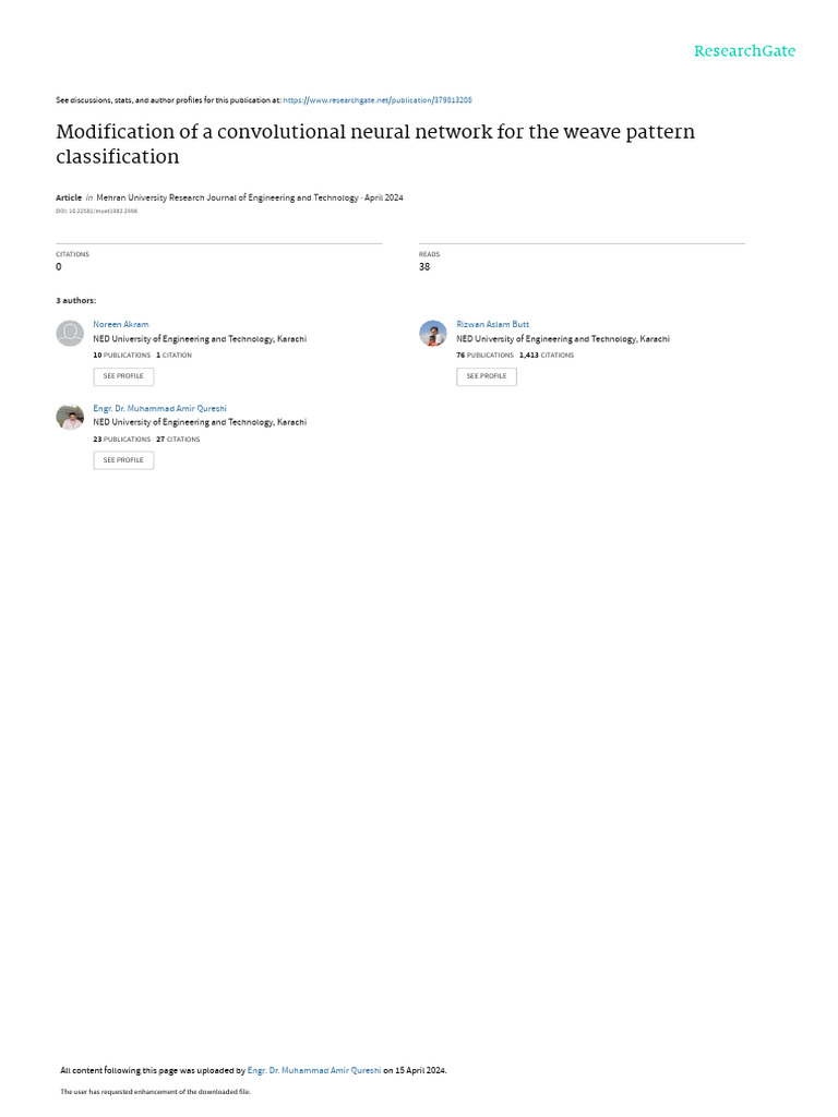 Modification of A Convolutional Neural Network For The Weave Pattern Classification | PDF