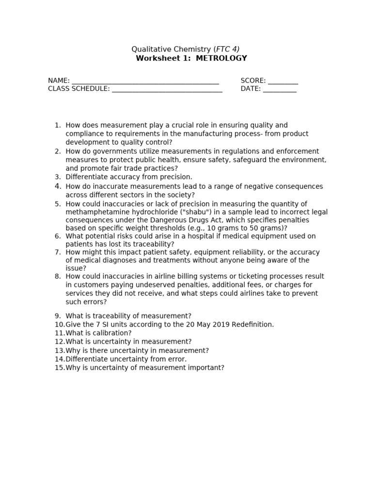 WORKSHEET 1- INTRO TO METROLOGY | PDF WORKSHEET 1- INTRO TO METROLOGY | PDF