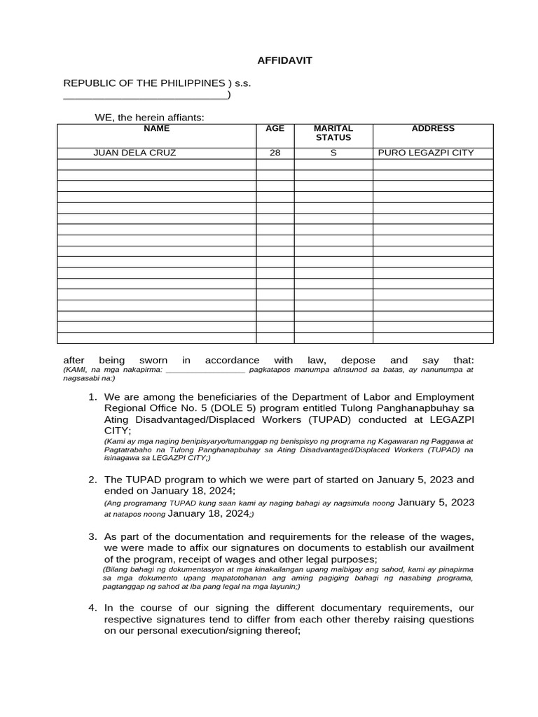 Affidavit Liquidation Template Only 1 | PDF