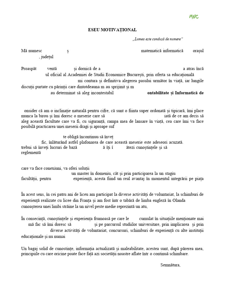 ESEU-MOTIVATIONAL-ASE-Fac Contabilitate | PDF