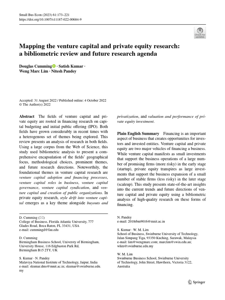 Mapping the Venture Capital and Private Equity Research | PDF