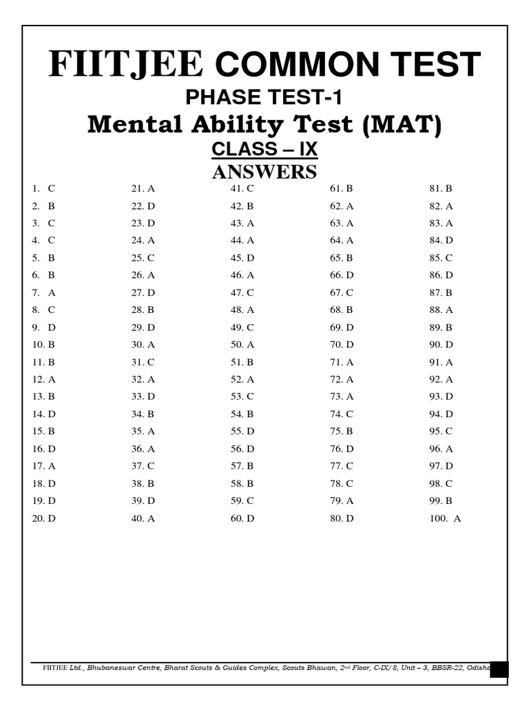 Mat-Answer Key | PDF