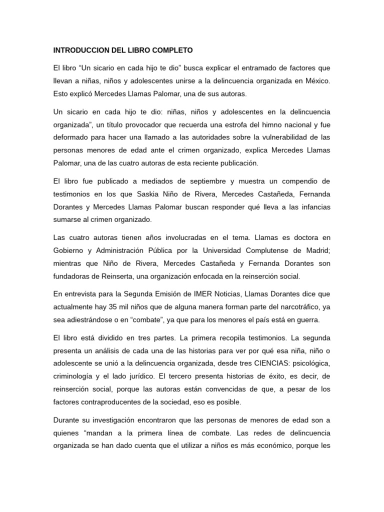 Ensayo Libro de Un Sicario | PDF