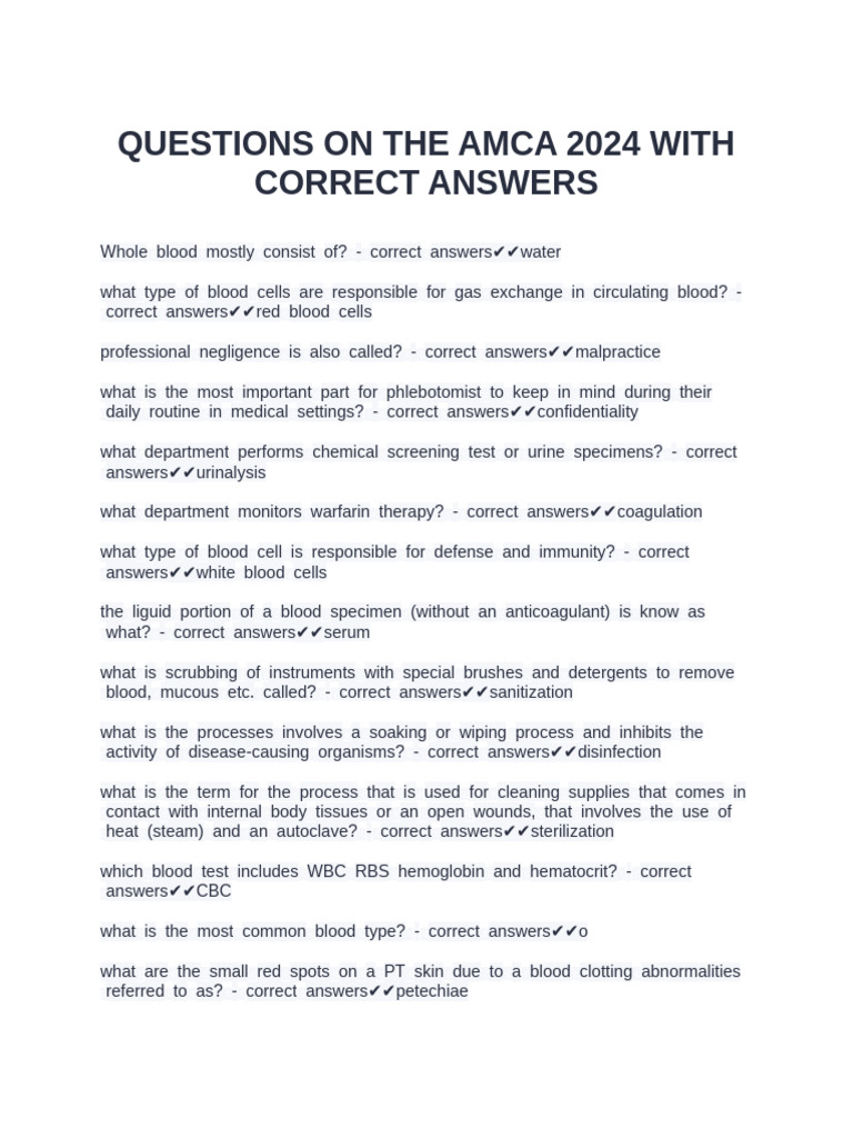Questions On The Amca 2024 With Correct Answers | PDF