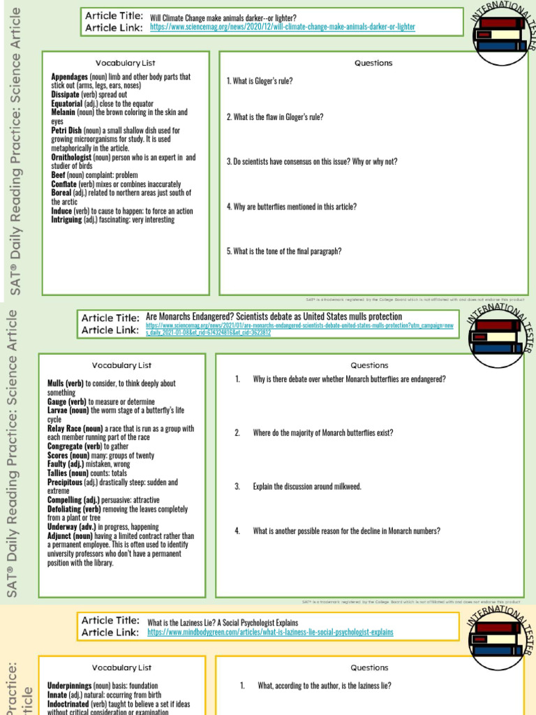 SAT Daily Reading Week 2 - Michelle Rotteau | PDF