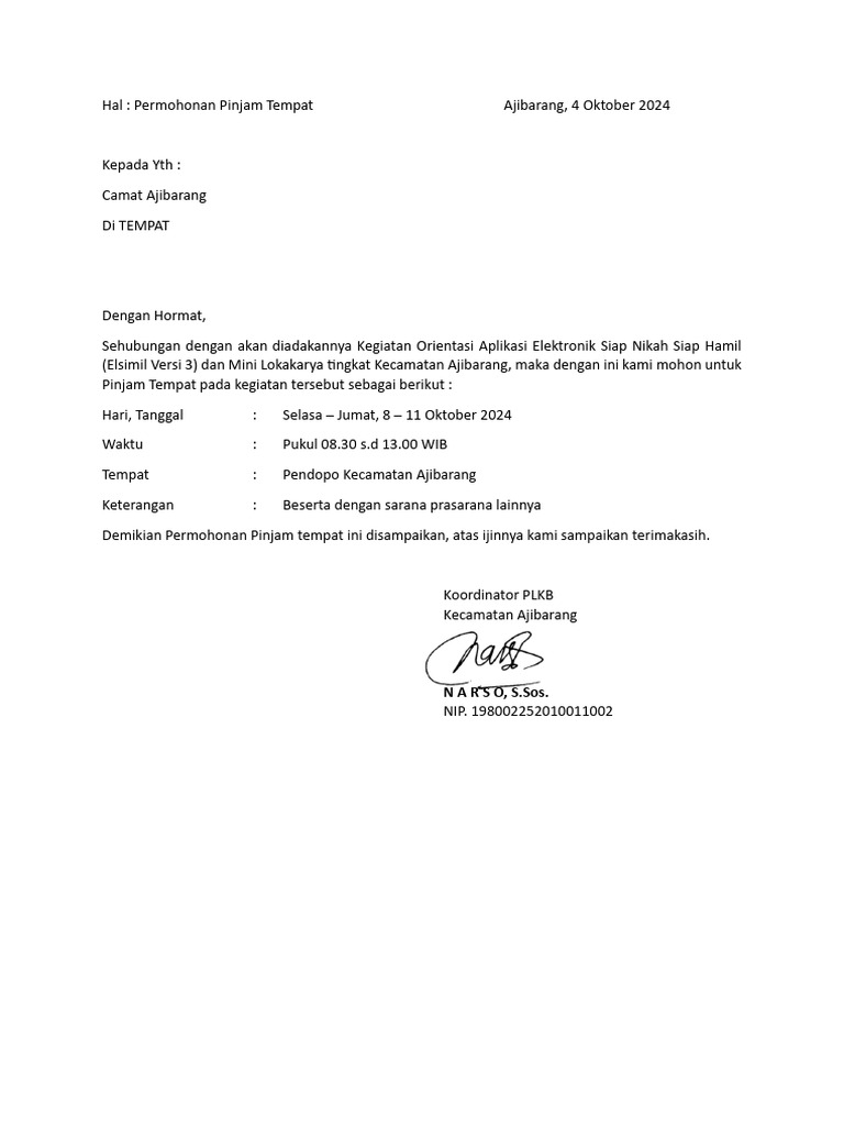 Pinjam Tempat 8-11 Okt 2024 | PDF