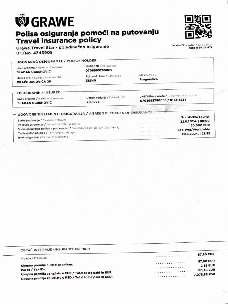 2024 Sladjan Putno Osiguranje Za Kinu | PDF