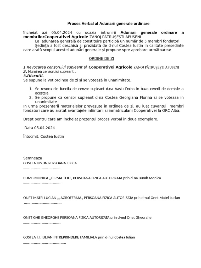 Proces Verbal Aga | PDF