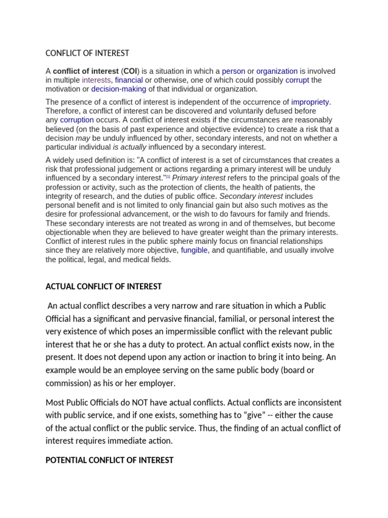 Conflict of Interest | PDF | Conflict Of Interest | Employment