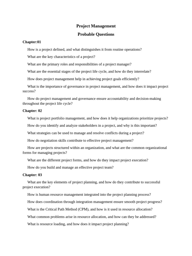 Project Management Probable Questions | PDF