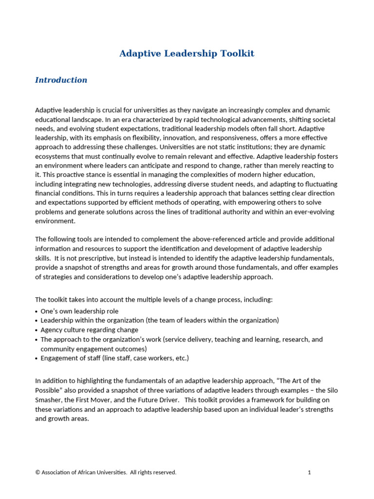 Adaptive Leadership Toolkit AAU | PDF | Leadership | Innovation