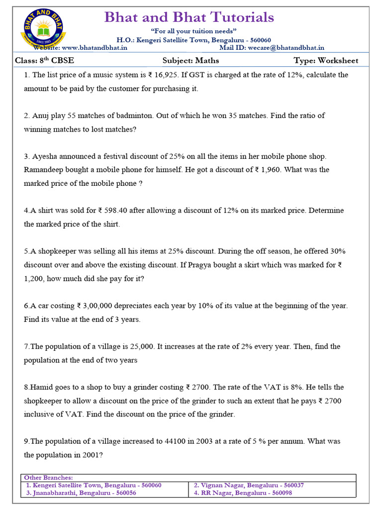 8th CBSE MATHEMATICS WORKSHEET24 25 | PDF