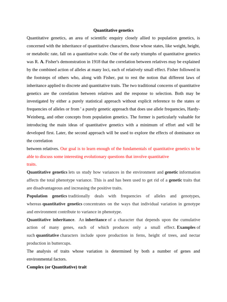 Quantitative Genetics | PDF