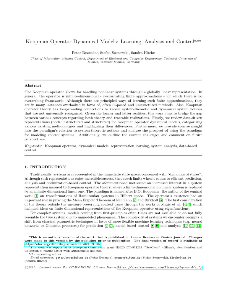 Koopman Operator Review | PDF