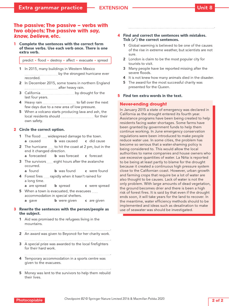 Checkpoint B2 - TRC - Extra Grammar Practice - Extension - U8 | PDF