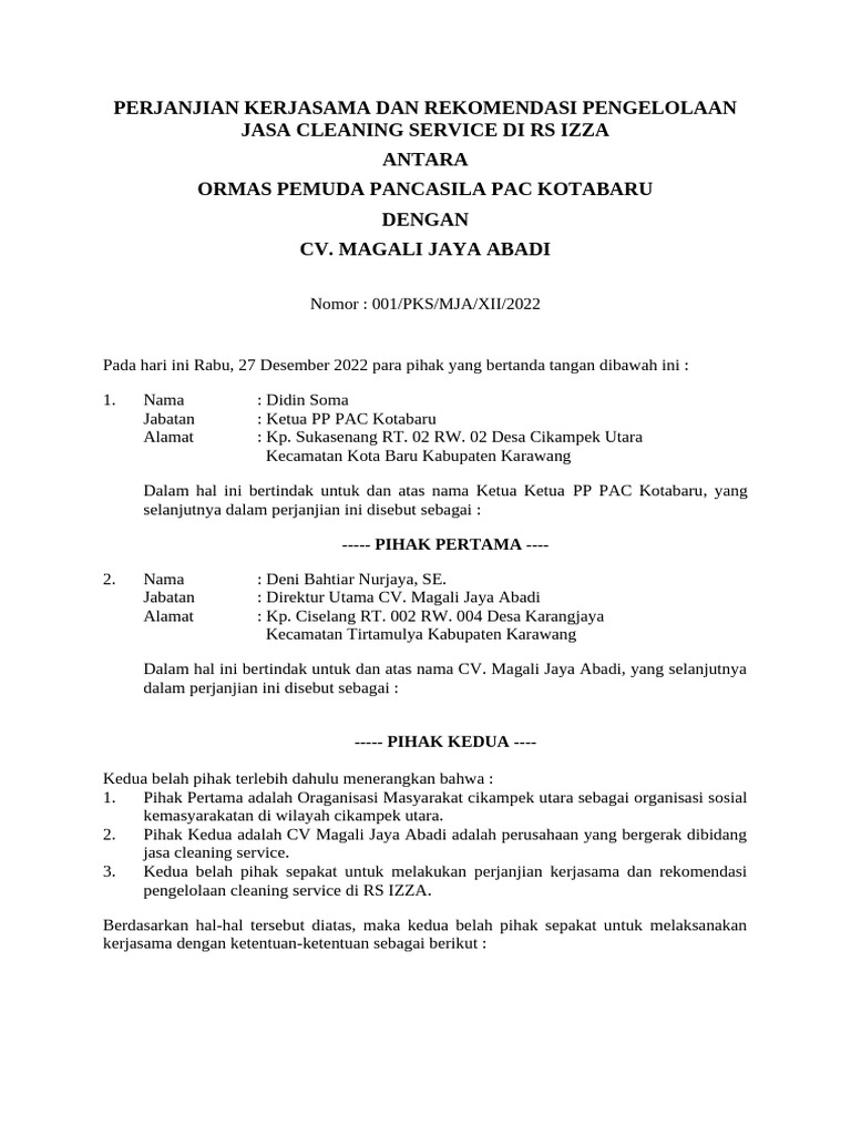 Surat Perjanjian Kerjasma Dengan Ormas | PDF | Bisnis | Hukum