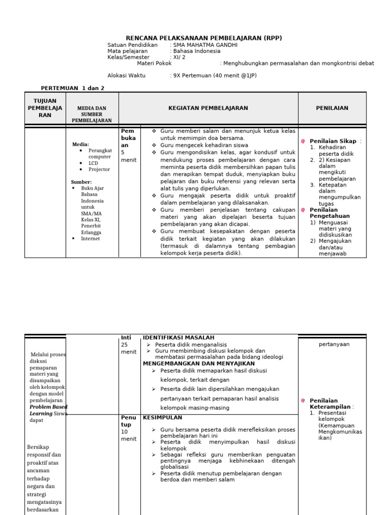 RPP K13 KLS 10 Sem 2 Bab 7 Debat | PDF