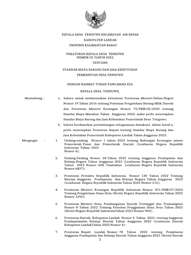 Contoh Perdes Standar Harga Barang Dan Jasa Didesa 0ke | PDF