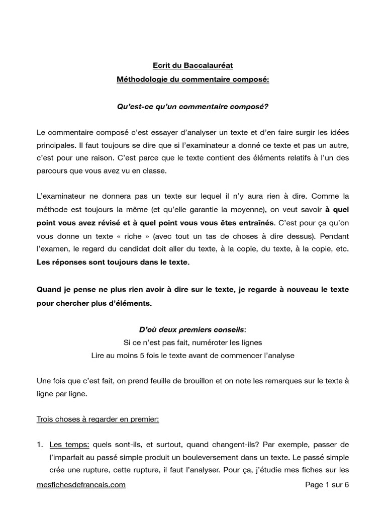 Methodologie Commentaire Compose | PDF